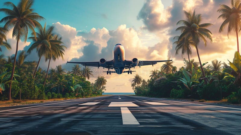 Airplane Taking Off from Airport Runway Stock Illustration ...