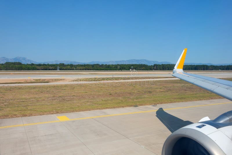 Airplane Taking Off from the Airport - Back View. Stock Photo - Image ...