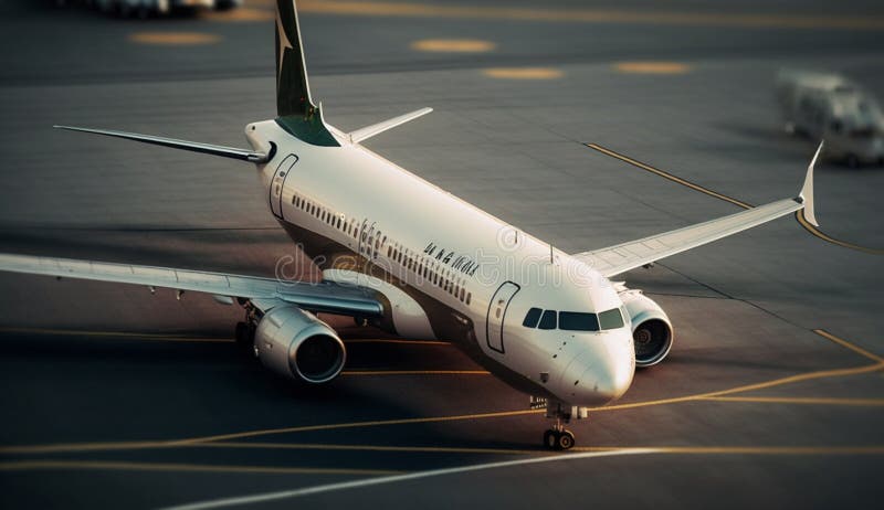 Airplane Taking Off on Blue Runway Leaving Earth Generated by AI Stock ...