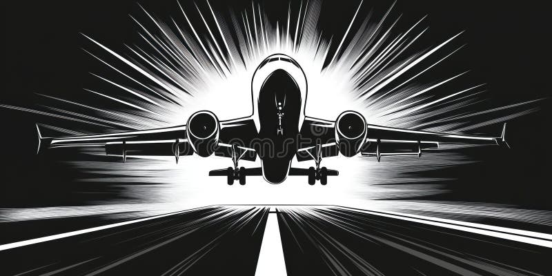 Airplane Taking Off with Dynamic Speed Lines and High Contrast Black ...