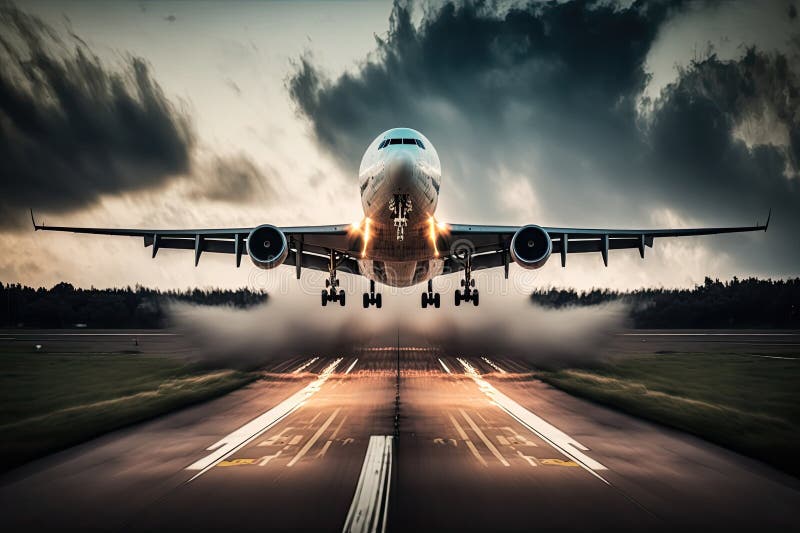 Airplane taking off stock illustration. Illustration of cockpit - 387444705