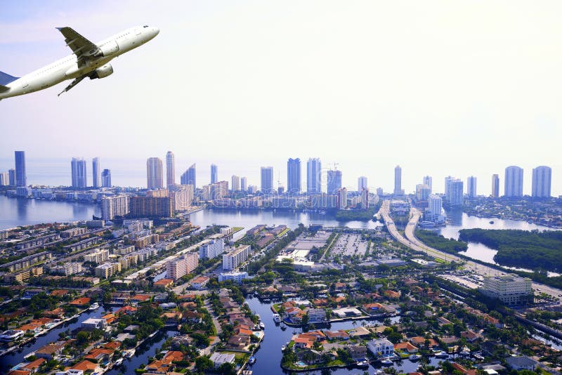 Airplane Taking Off in Miami Stock Photo - Image of luminosity ...