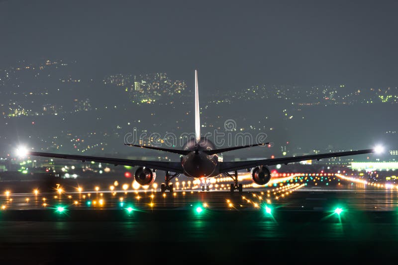 Airplane Taking Off in the Night Stock Image - Image of guidance ...