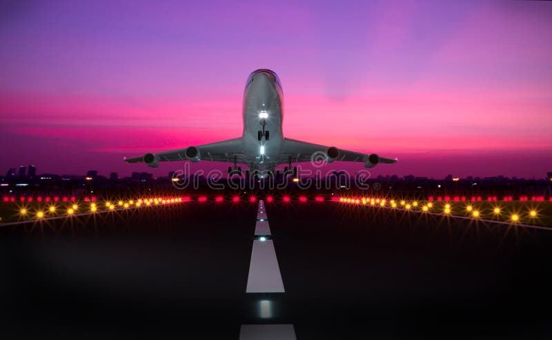 Airplane taking off runway stock photo. Image of transportation - 99131920