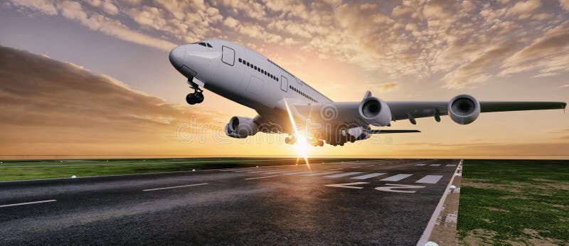 Airplane Taking Off from the Runway.3d, Rendering, Illustration Stock ...