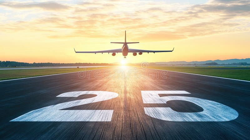 Airplane Taking Off Runway Number 25 Stock Image - Image of speed ...