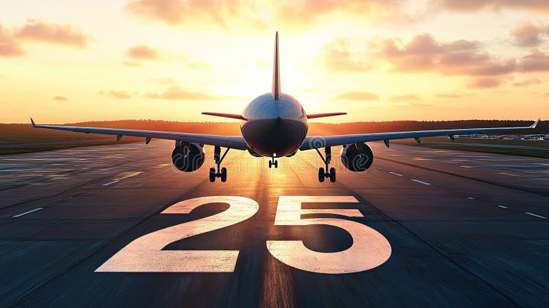 Airplane Taking Off Runway Number Twenty Five Stock Photo - Image of ...