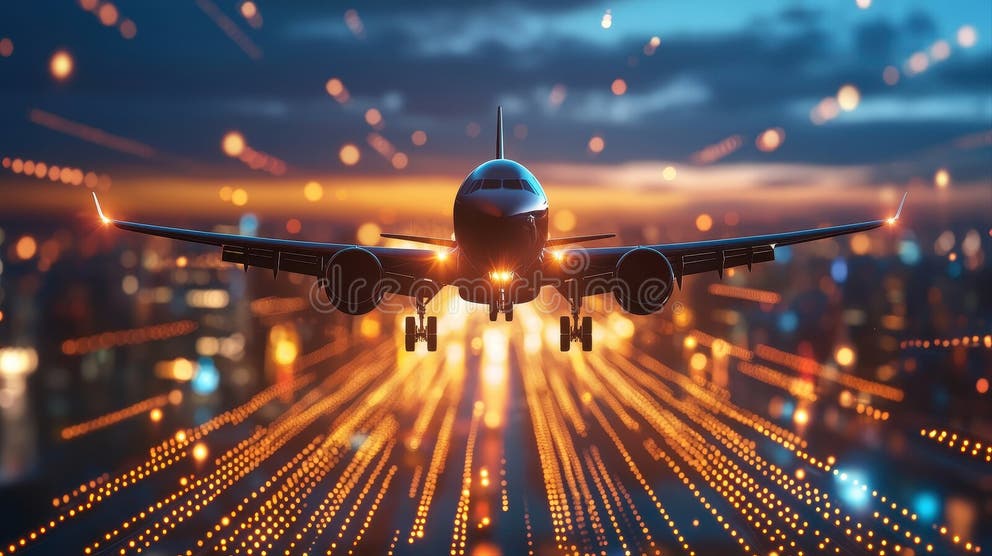 Airplane Taking Off from a Runway with Powerful Thrust and Dynamic ...