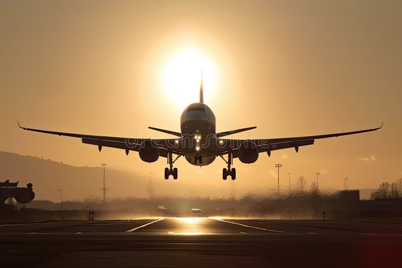 Airplane Taking Off, with the Sun Shining at Its Back Stock ...