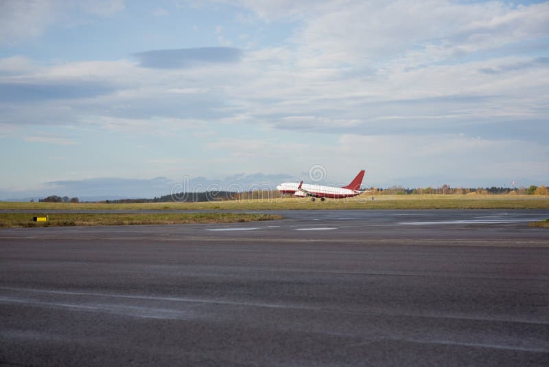 Airplane Taking Off from Wet Runway Stock Photo - Image of commercial ...