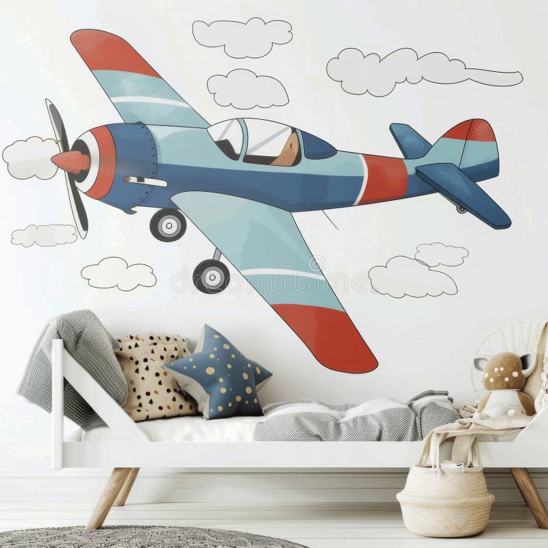 Airplane Themed Wall Sticker in a Children Room. Stock Illustration ...