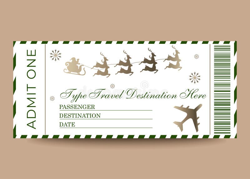 An Airplane Ticket. Christmas Ticket with Santa and Reindeer Stock ...