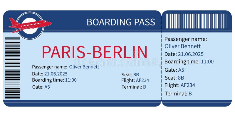 Airplane Ticket Template in Modern Style. Stock Vector - Illustration ...