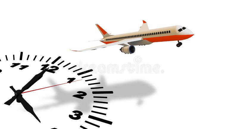 Airplane Time Clock Flight Flying , 3d Rendering Stock Illustration ...