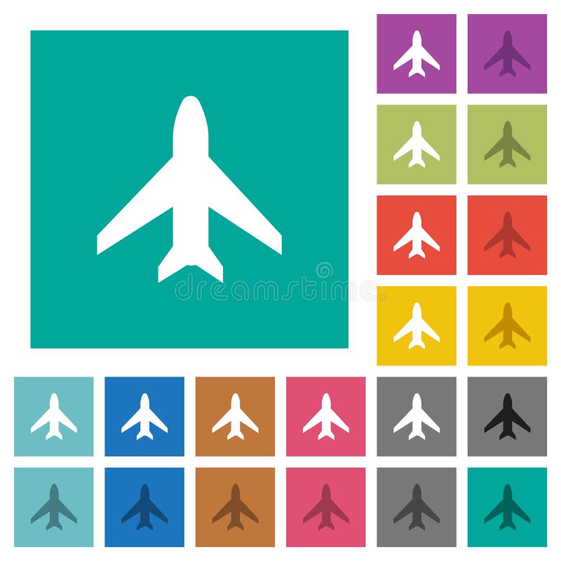 Airplane Top View Solid Square Flat Multi Colored Icons Stock Vector ...