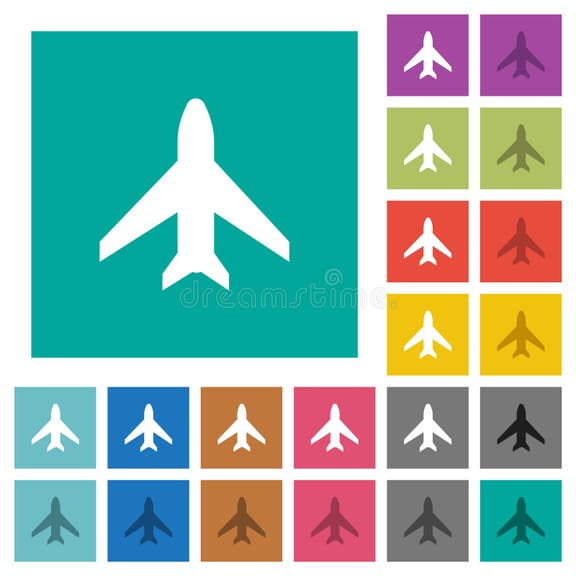 Airplane Top View Solid Square Flat Multi Colored Icons Stock Vector - Illustration of delivery ...