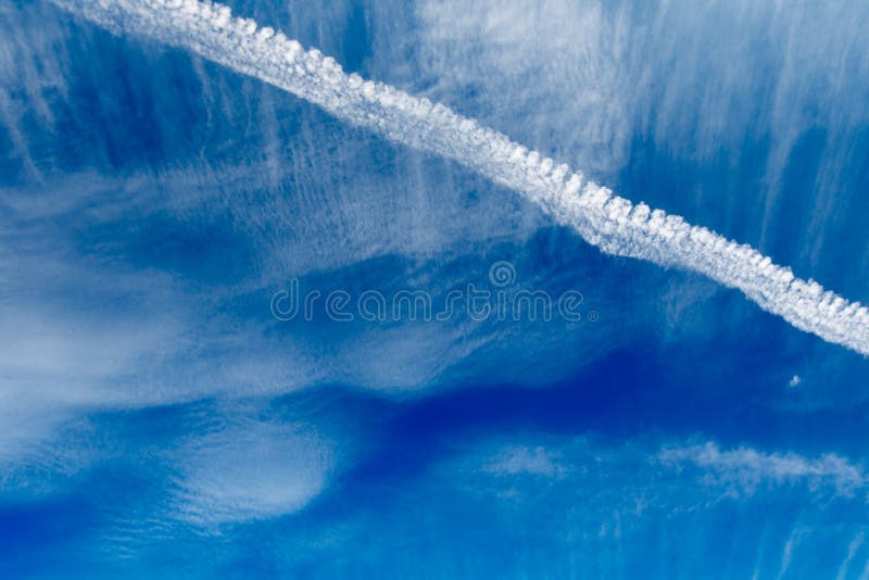 Blue Skies with Clouds and Jet Trace Stock Image - Image of background ...