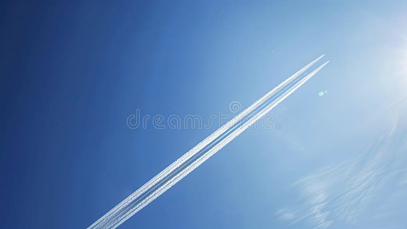 Airplane Tracks in the Air, Blue Sky Background, Plane Tracks in the ...