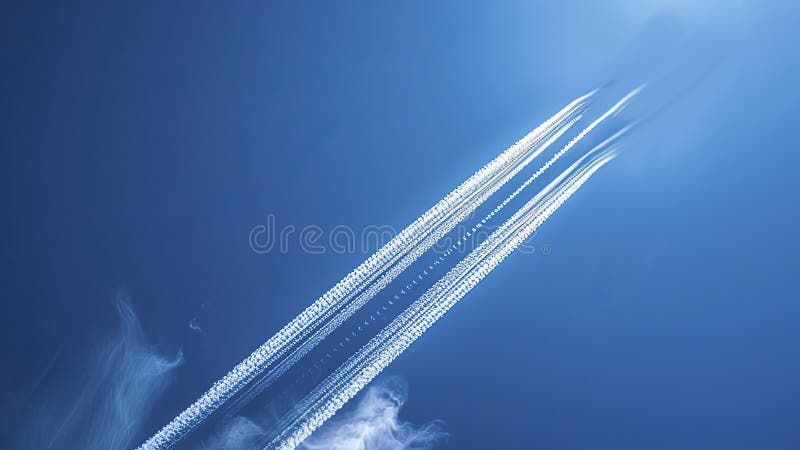 Airplane Tracks in the Air, Blue Sky Background, Plane Tracks in the ...