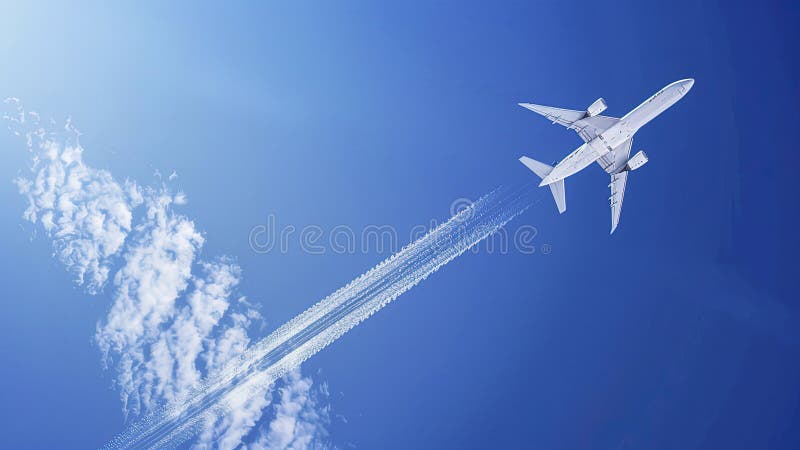 Airplane Tracks in the Air, Blue Sky Background, Plane Tracks in the ...