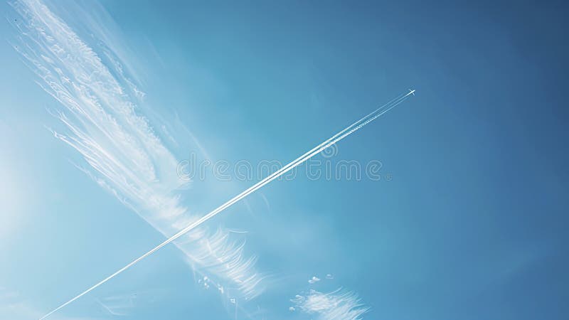 Airplane Tracks in the Air, Blue Sky Background, Plane Tracks in the ...