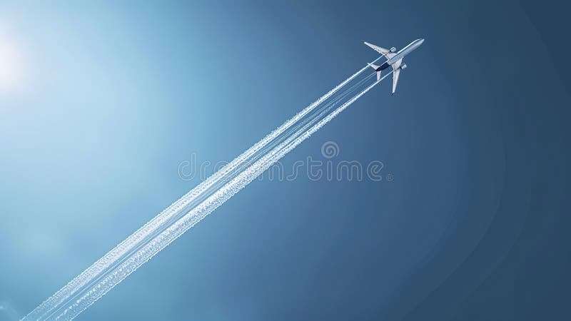 Airplane Tracks in the Air, Blue Sky Background, Plane Tracks in the ...
