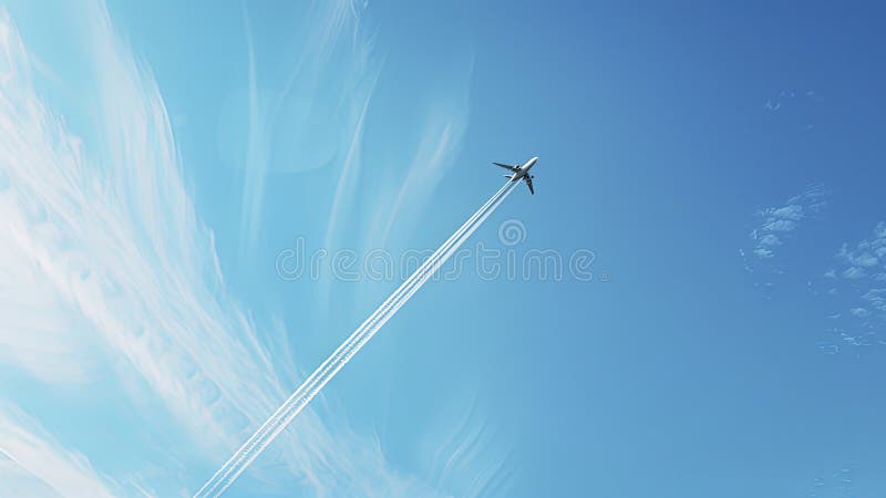 Airplane Tracks in the Air, Blue Sky Background, Plane Tracks in the ...
