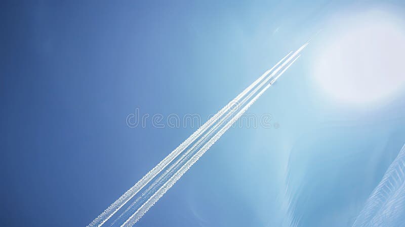 Airplane Tracks in the Air, Blue Sky Background, Plane Tracks in the ...
