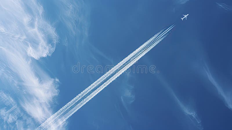 Airplane Tracks in the Air, Blue Sky Background, Plane Tracks in the ...