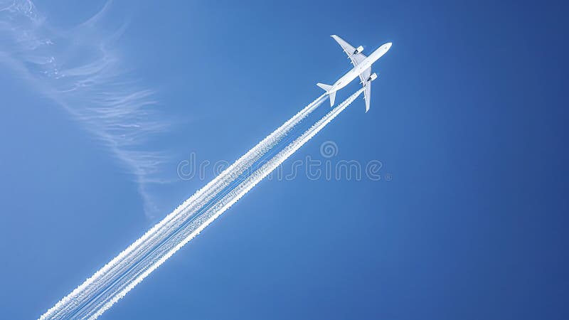 Airplane Tracks in the Air, Blue Sky Background, Plane Tracks in the ...