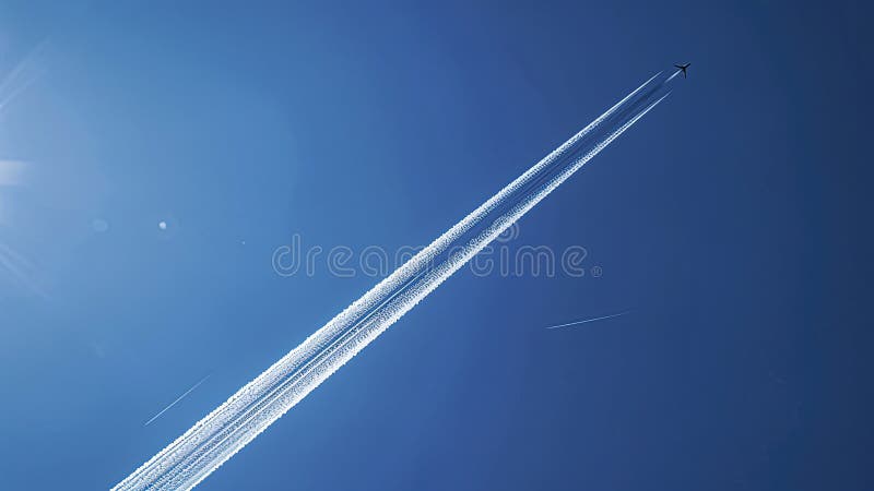 Airplane Tracks in the Air, Blue Sky Background, Plane Tracks in the ...