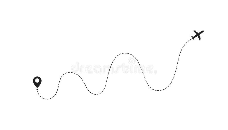 Airplane Travel Concept with Map Pins, GPS Points. Flight Start Point ...