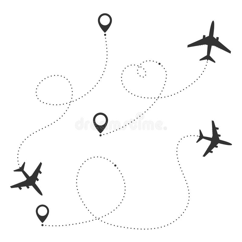 Airplane Travel Concept. Plane with Destinations Points and Dash Route ...