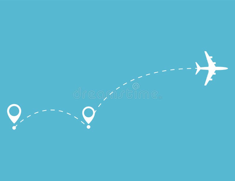Airplane Travel Concept. Plane with Destinations Points and Dash Route ...