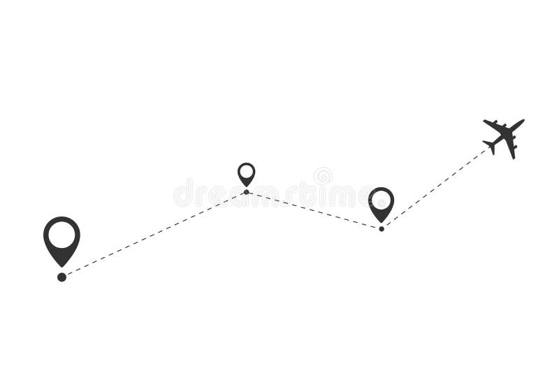 Airplane Travel Concept. Plane with Destinations Points and Dash Route ...