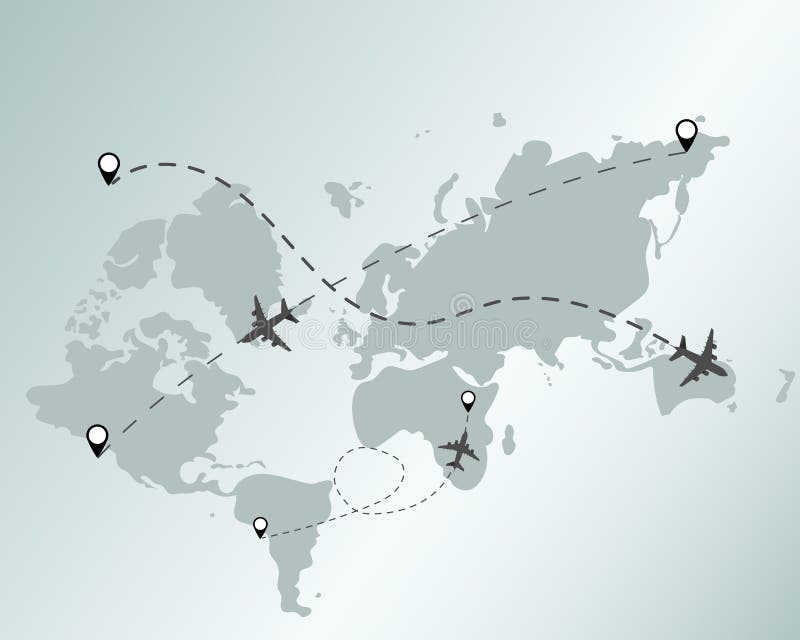 Airplane Travel Concept. Plane with Start Point and Route Line Stock ...