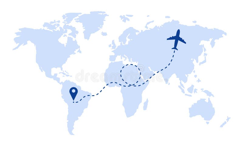Airplane Travel Route with Start Point Concept on World Map. Stock ...