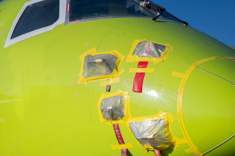 Airplane Undergoing Repairs in the Open Air. Stock Image - Image of ...