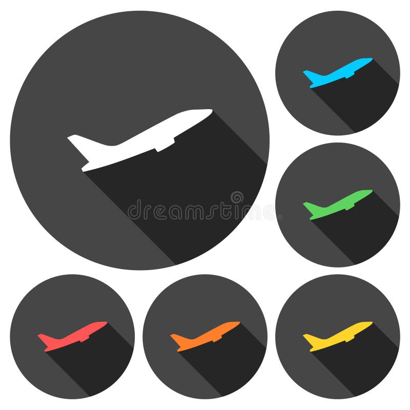 Airplane Up Icons Set with Long Shadow Stock Vector - Illustration of ...