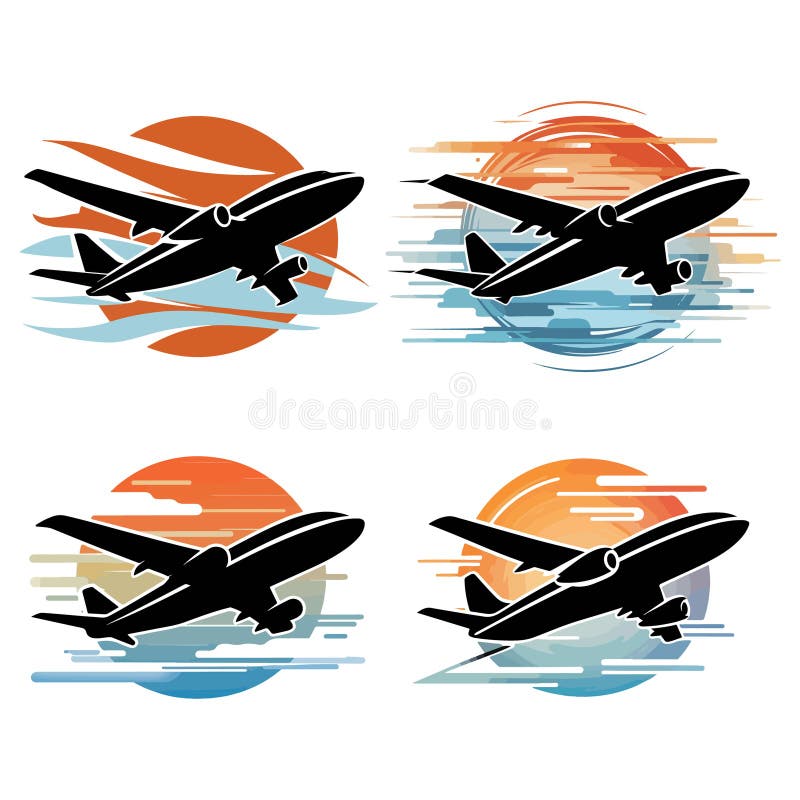 Airplane Vector Silhouette in Mid-flight with Gradient Sun or Sky ...