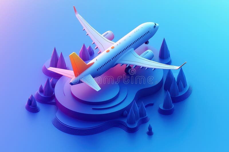 Airplane in a Vibrant Landscape with Stylized Elements and Soft ...