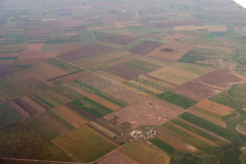 Airplane View of European Agricultural Fields during Summer Stock Photo ...
