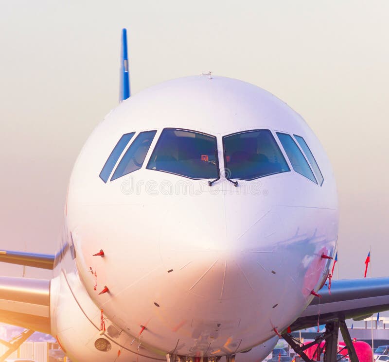 Airplane View from the Front Cockpit Fuselage Evening Warm Sunset Light ...