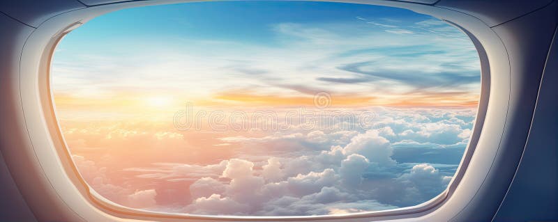 Airplane View from Inside Aircraft Window. Flying Above Ground Stock ...