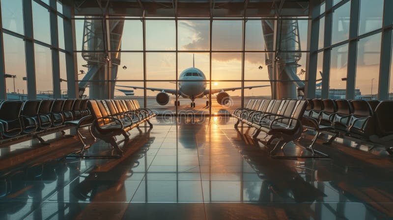 An Airplane Viewed Head-on through the Large Windows of an Airport ...