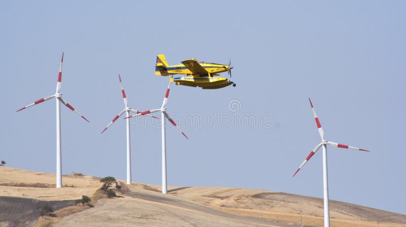Airplane in wind farm editorial image. Image of catastrophy - 20965165