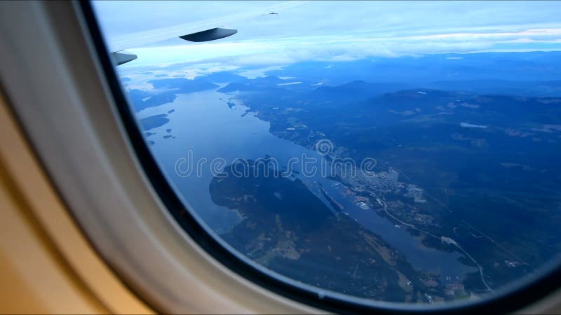 Airplane Window on Fields in Wing with Top View of Vancouver, Canada ...