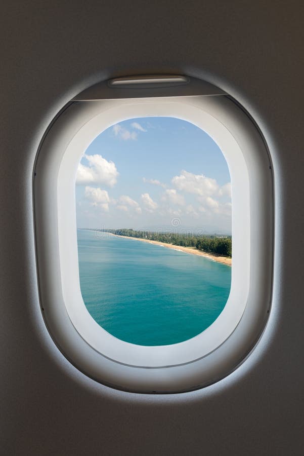 Airplane Window from Interior of Aircraft with High Way View. Stock ...