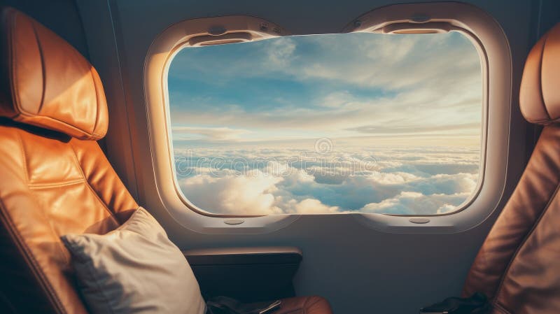 Airplane Window Interior View at Morning with Seat Generative AI Stock ...