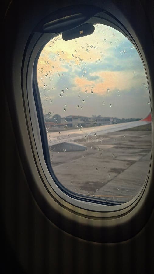 Airplane Window during Light Rain at Juanda Airport Stock Image - Image ...